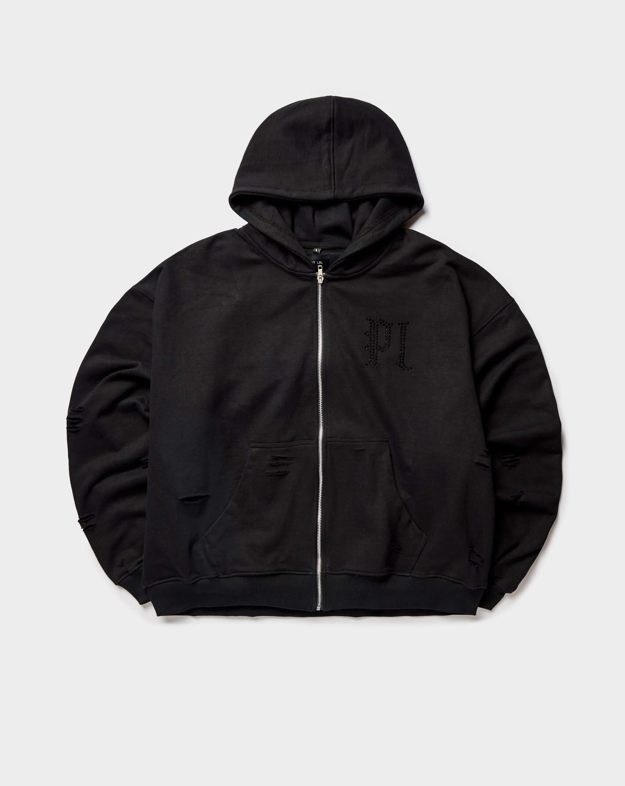 PRVT LBL - Ripped Rhinestones Hoodie - Black – Rule of Next